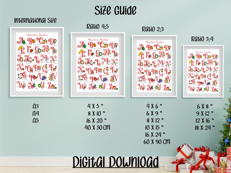 Printable Christmas Alphabet, Spanish Christmas Poster, Christmas Prin ...