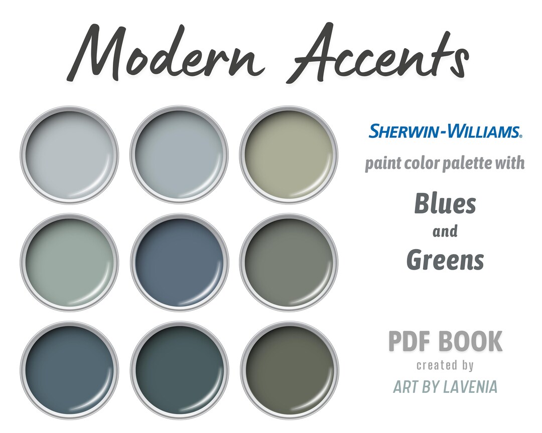 Sherwin Williams Modern Blue and Green Paint Color Palette - Etsy