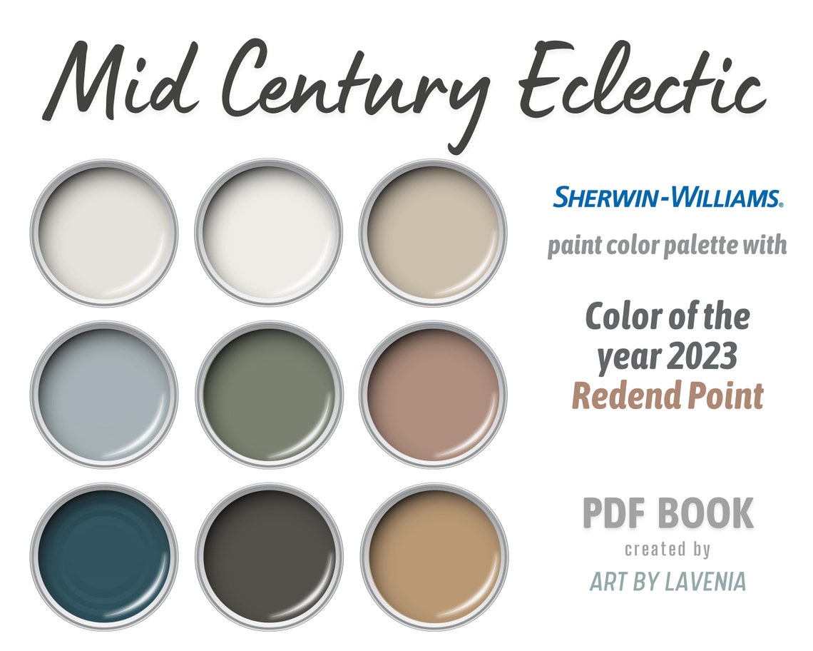 Mid Century Modern Eclectic Paint Color Palette Sherwin - Etsy