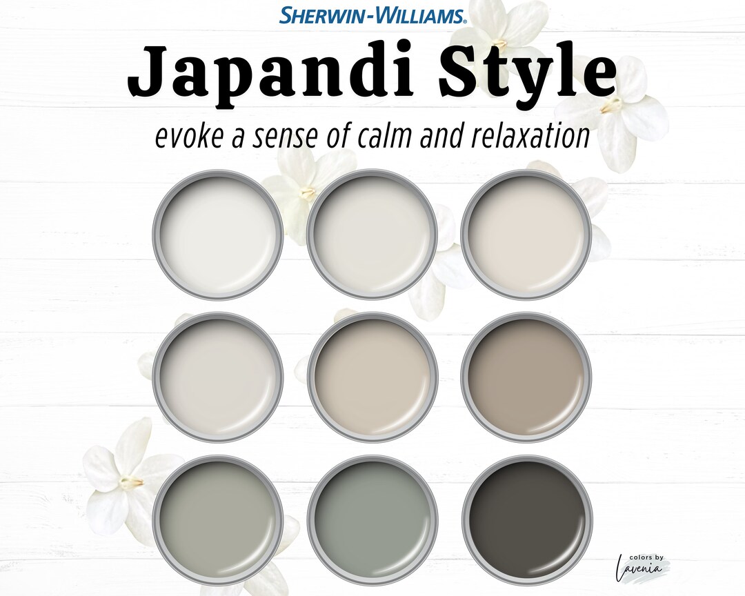 Sherwin Williams Japandi paint color palette, Wabi-Sabi, Scandinavian ...