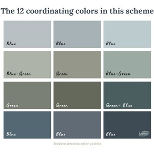 Sherwin Williams Modern Blue and Green Paint Color Palette, Accent for ...