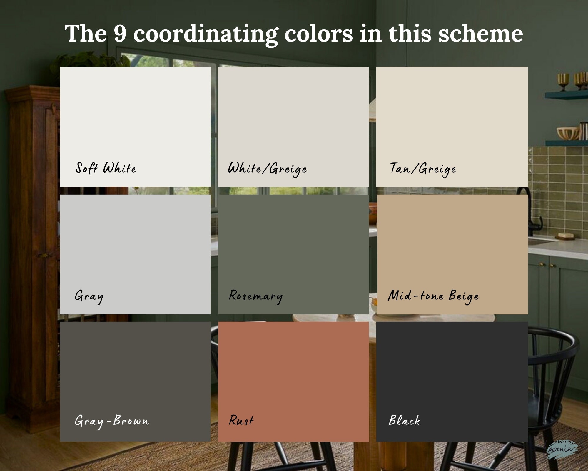 Sherwin Williams Rosemary Paint Color Palette, Mid Century Modern ...