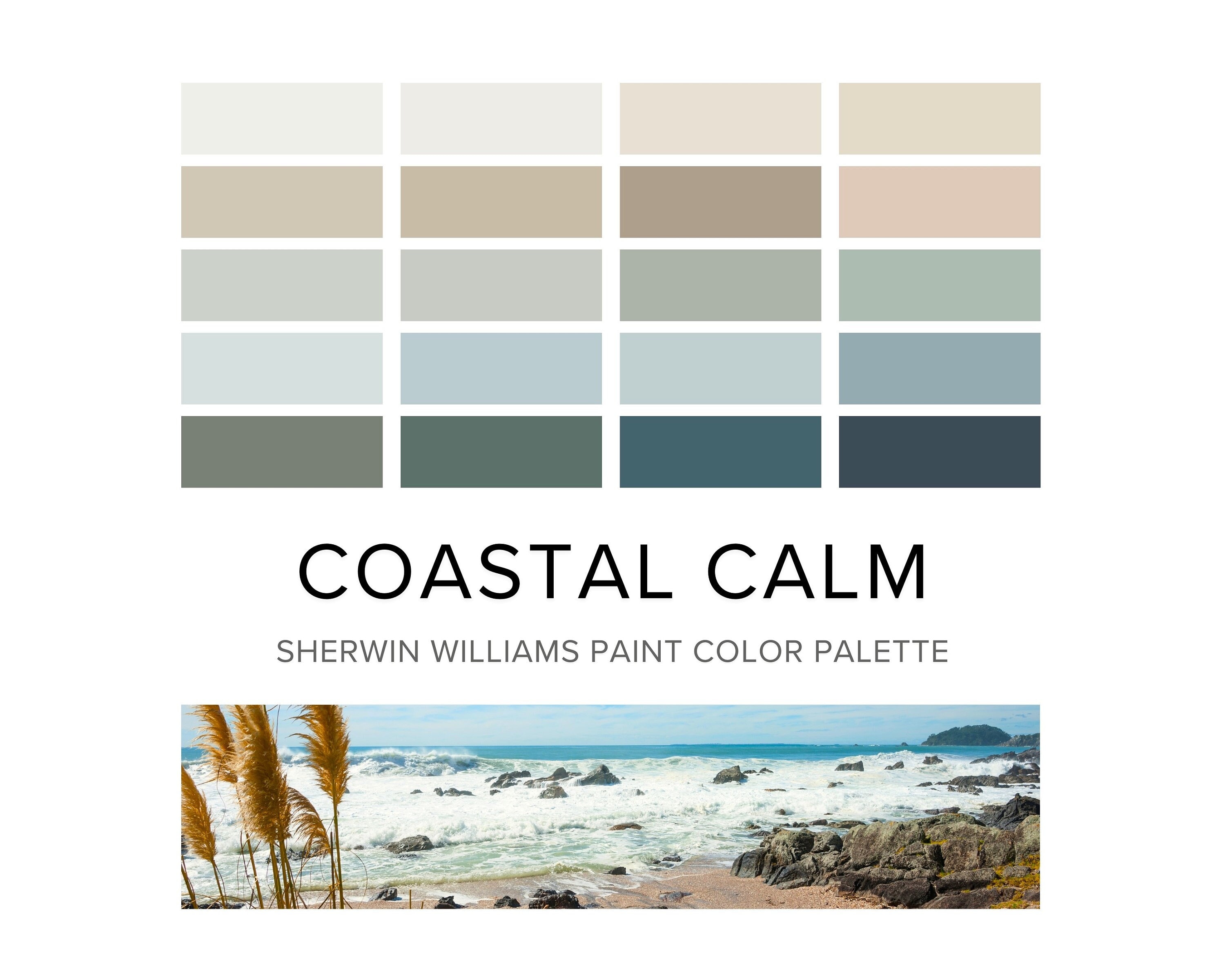 Coastal Color Palette: Sherwin Williams Calm Coastal Paint Palette for ...