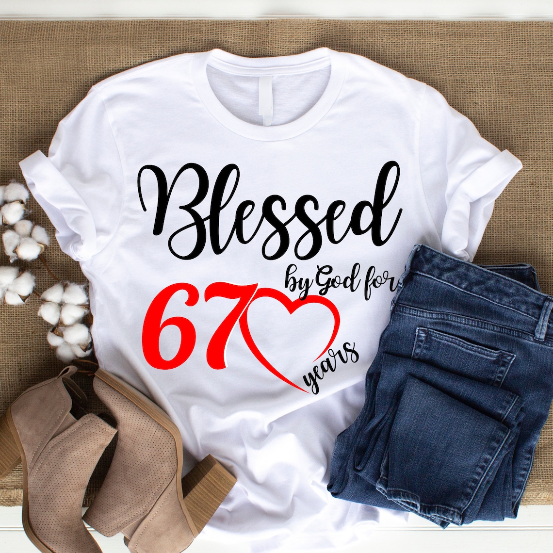 67th Birthday Shirt for Women Blessed by God for 67 Years - Etsy