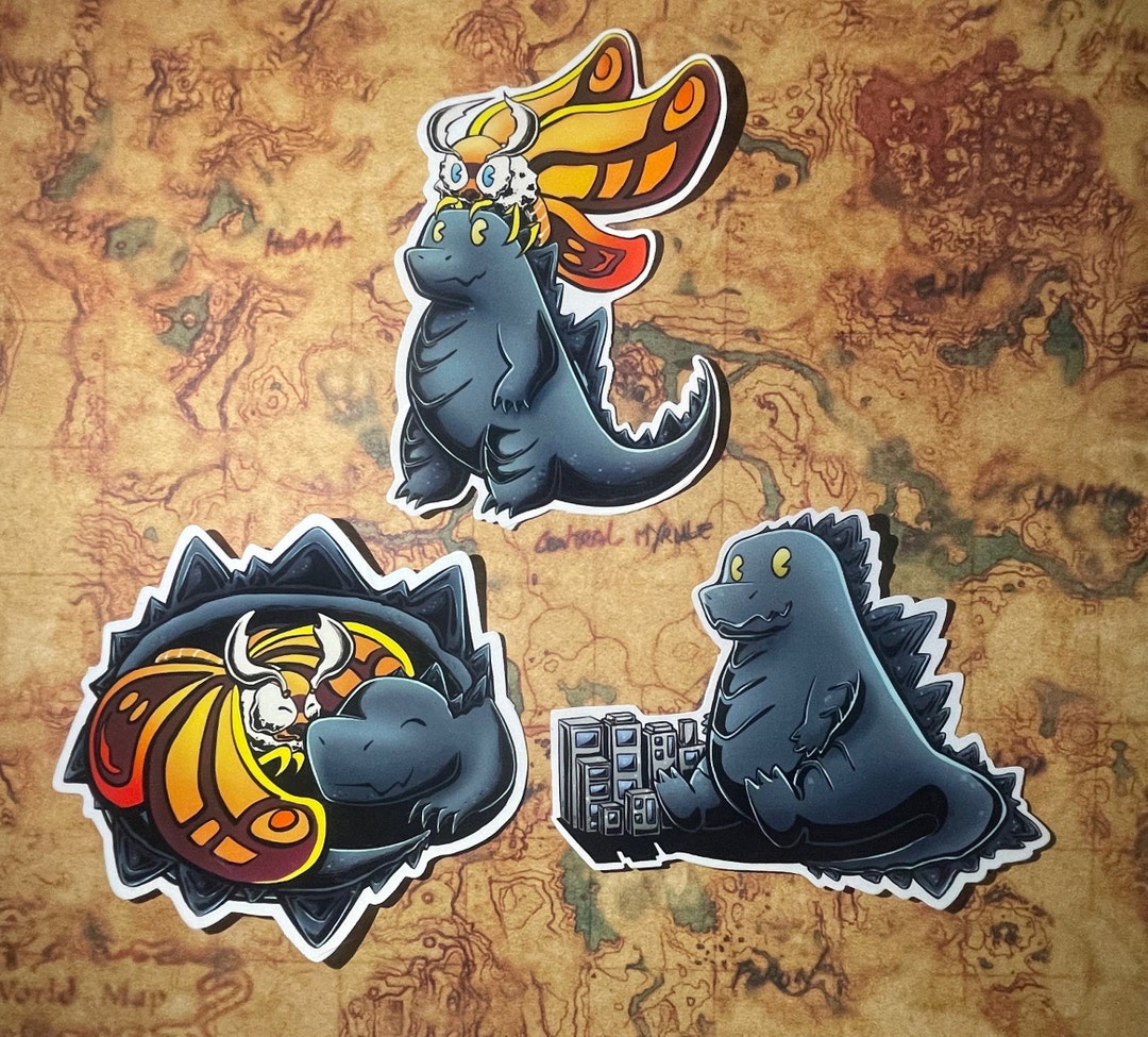 Godzilla and Mothra Glossy Vinyl Stickers Waterproof - Etsy