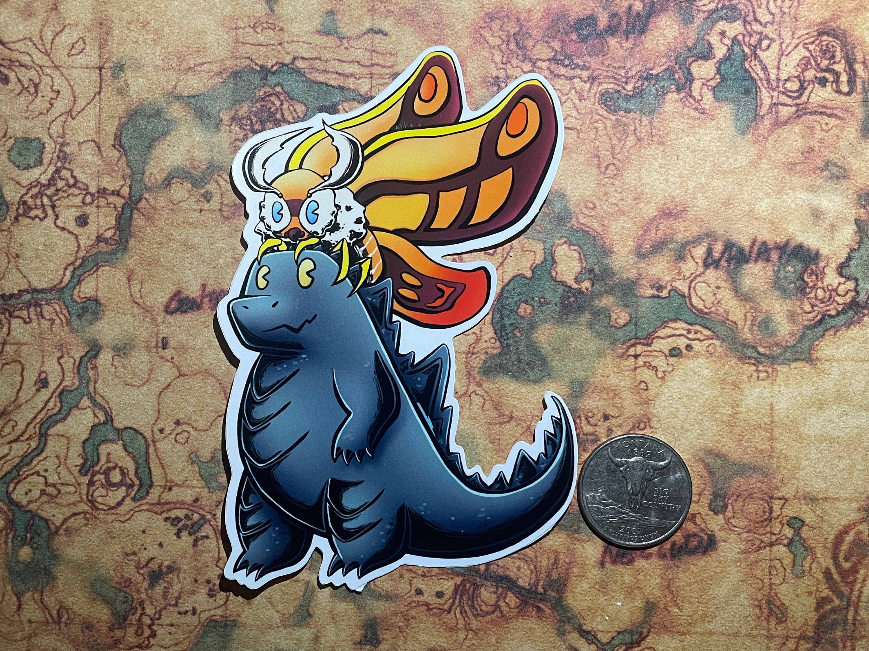 Godzilla and Mothra Glossy Vinyl Stickers Waterproof - Etsy