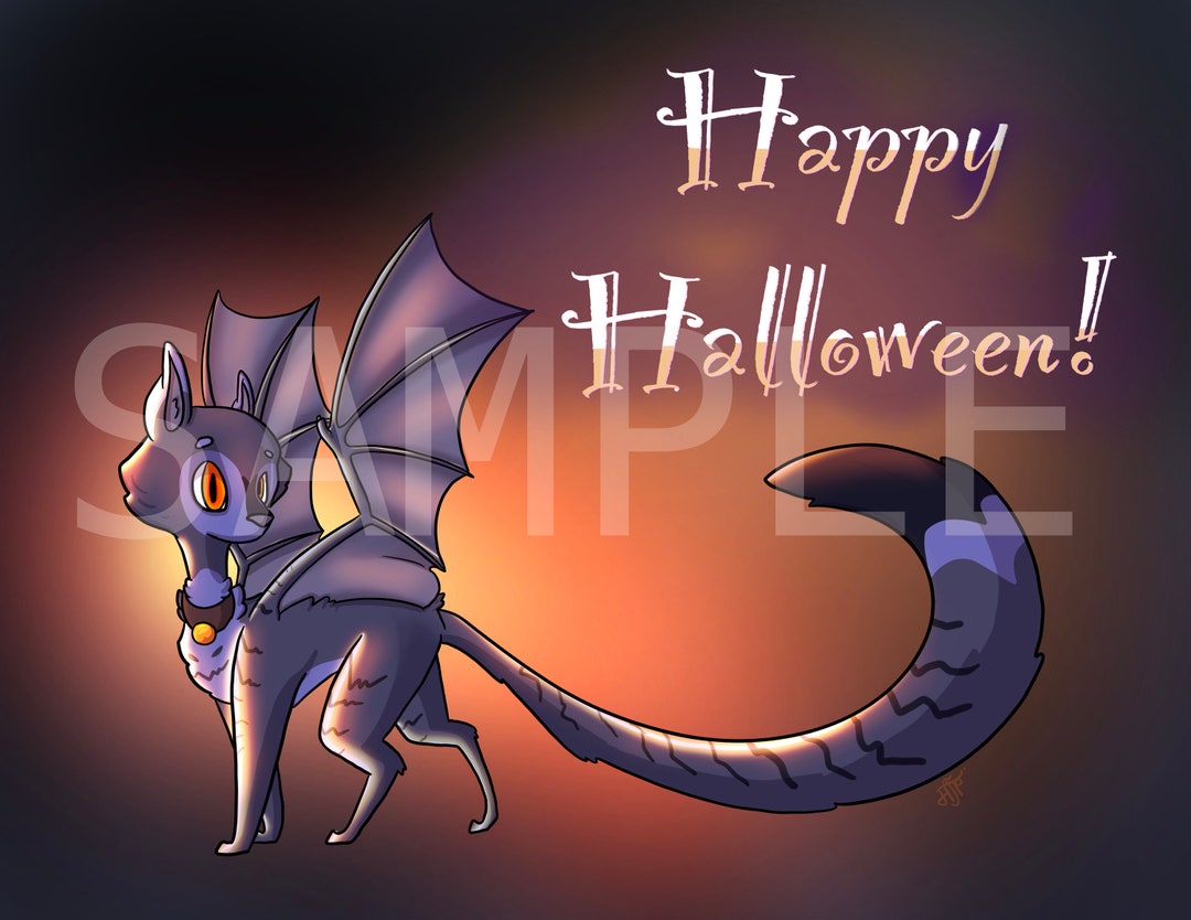 Bat-cat Halloween Card Printable - Etsy