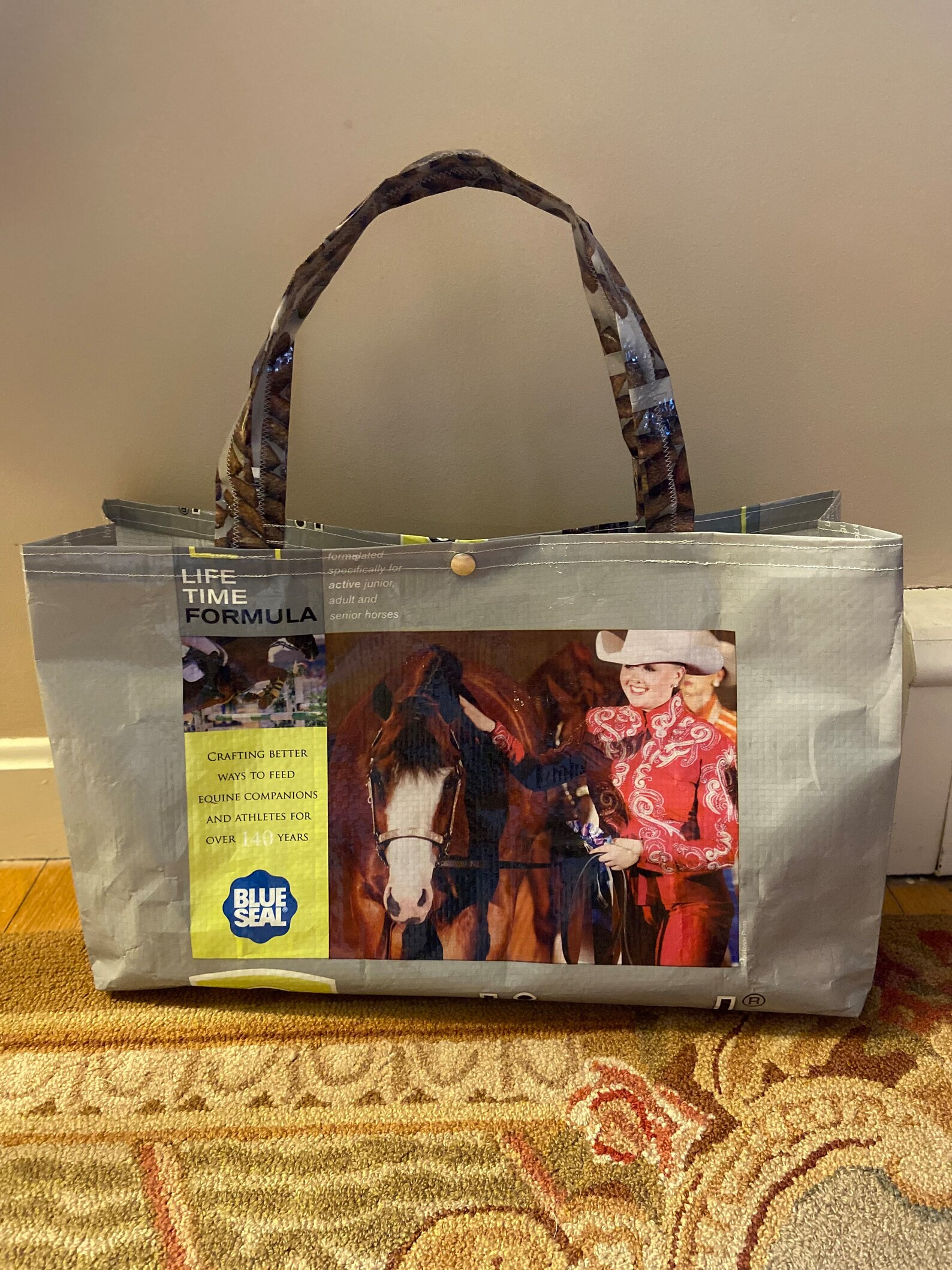 MORE Repurposed Feed Bag Tote: Durable Market Bag With Pocket & Snap ...