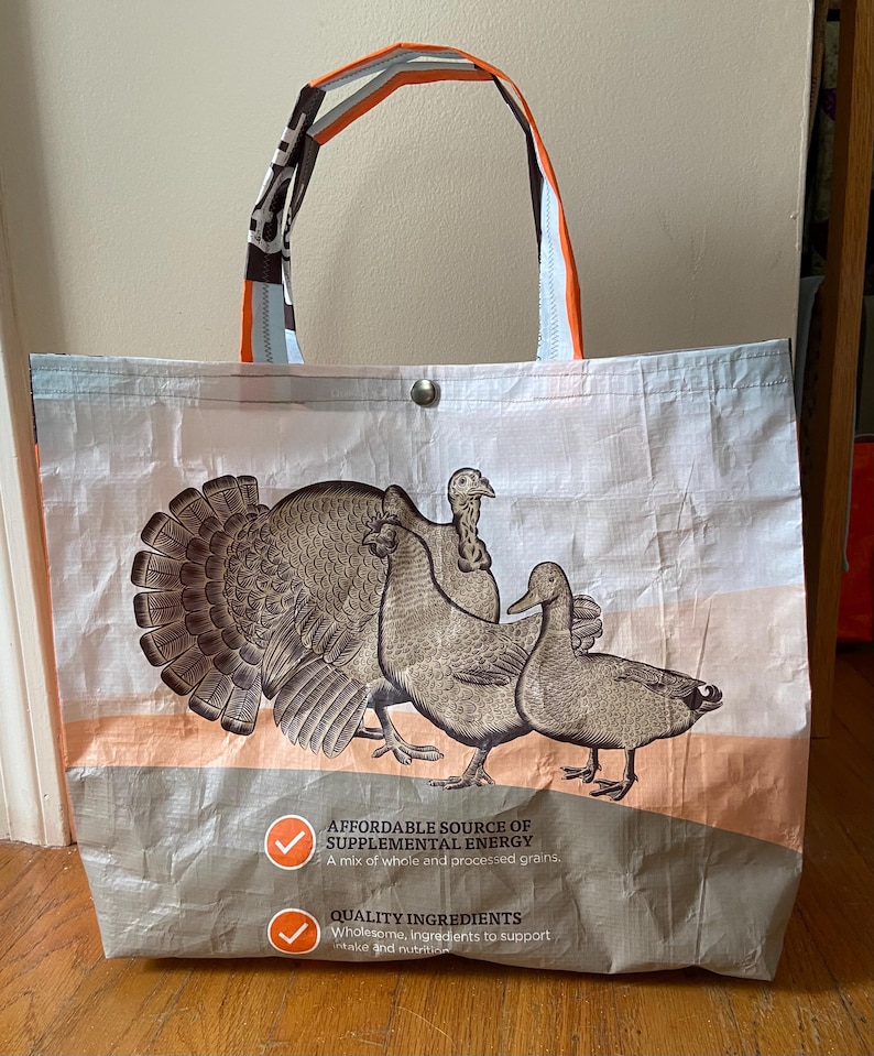 Repurposed Feed Bag Tote: Durable Market Bag With Small Inside Pocket ...