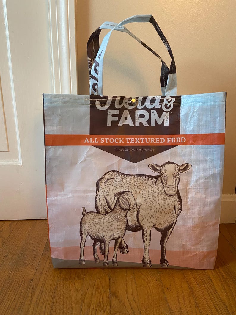 MORE Repurposed Feed Bag Tote: Durable Market Bag With Pocket & Snap ...