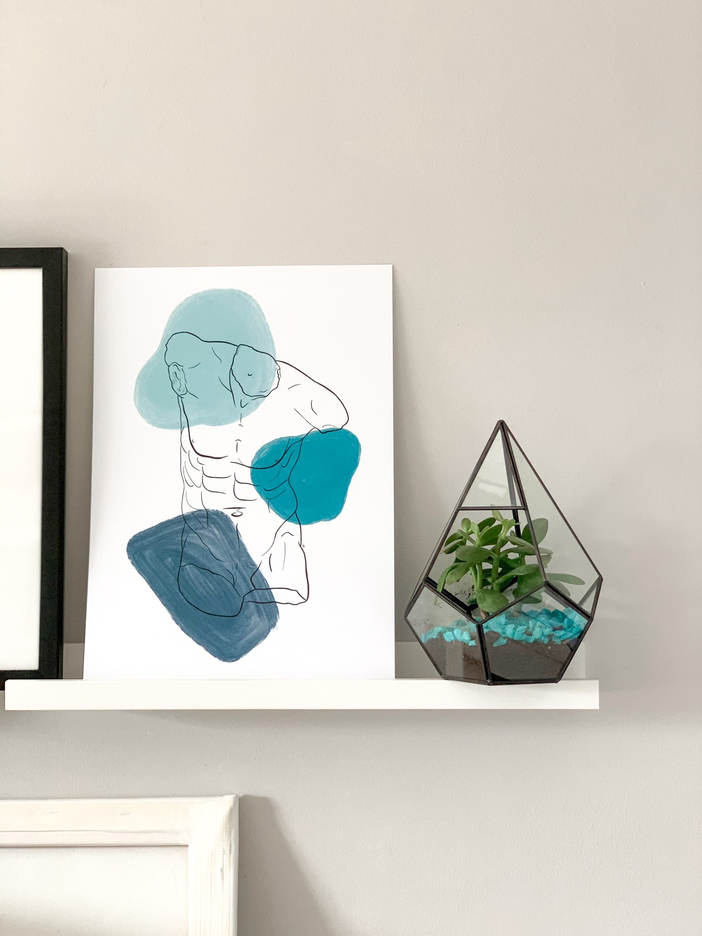 Male Torso Single Line BLUE - Torso of a Dancing Faun, Line Art, Graeco ...