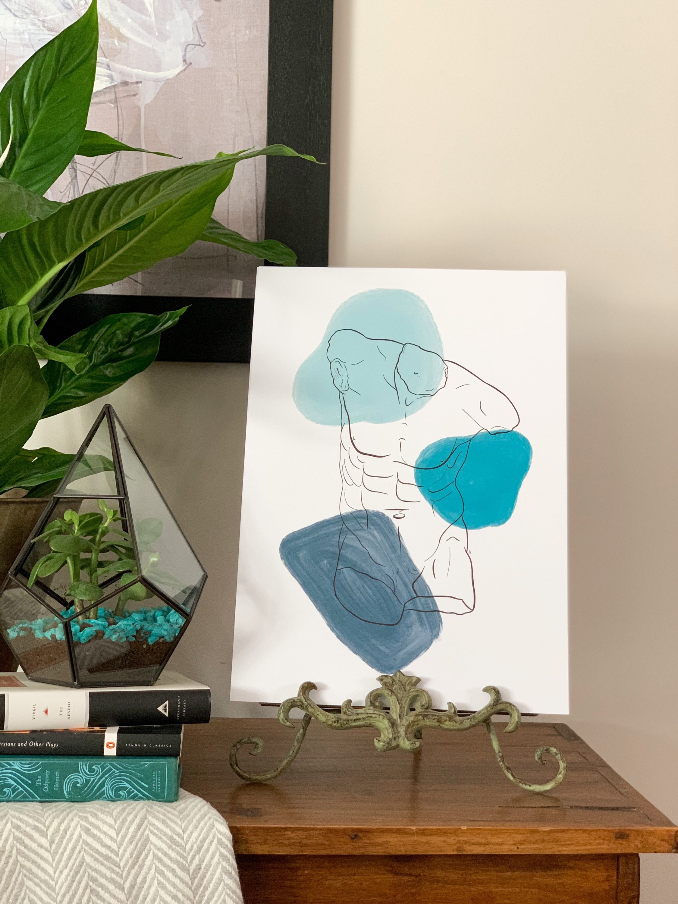 Male Torso Single Line BLUE Torso of a Dancing Faun, Line Art, Graeco ...