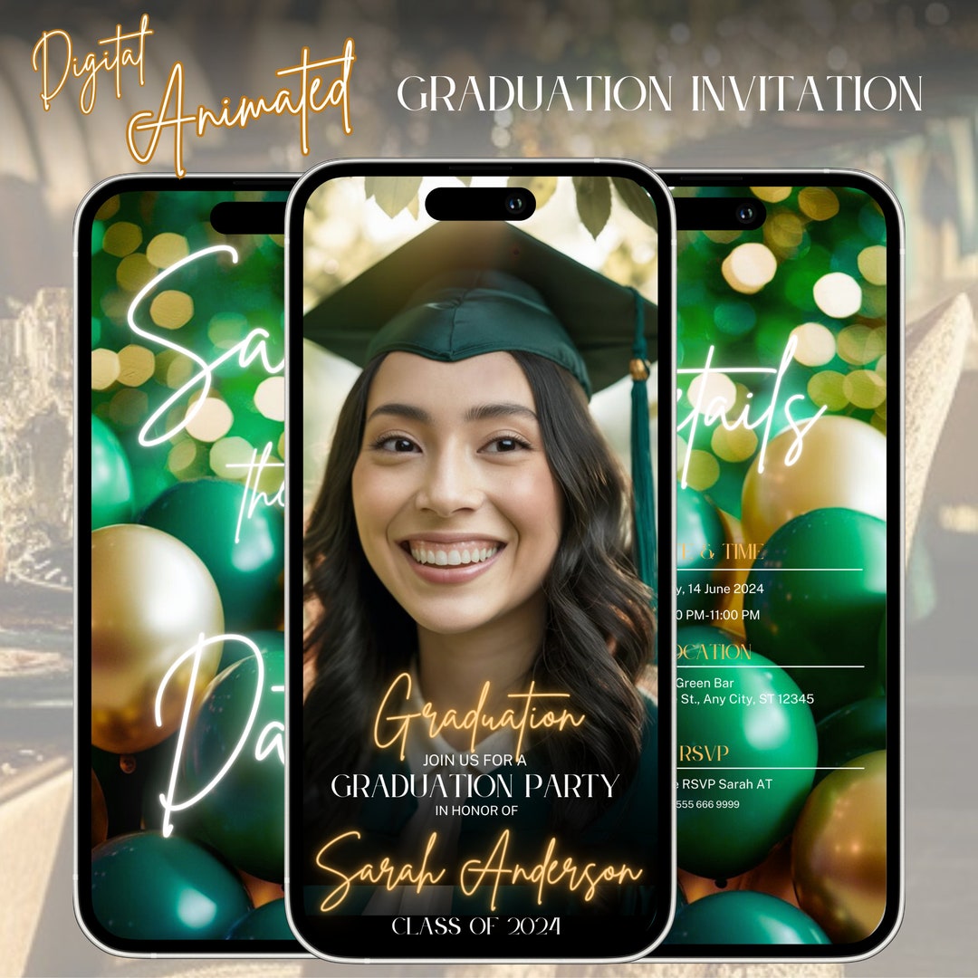 Green Graduation Invitation, Template Digital Graduation Party Animated ...