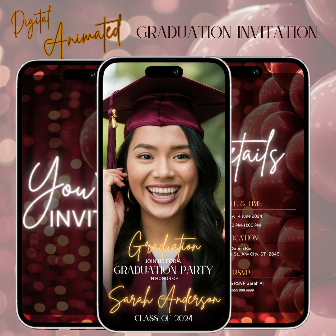 Red Graduation Invitation, Template Digital Graduation Party Animated ...