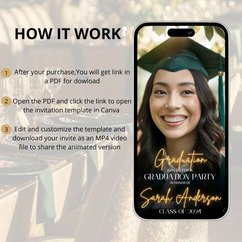 Green Graduation Invitation, Template Digital Graduation Party Animated ...