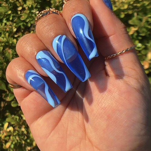Blue Nails 5 Colors Press on Nails Fake Nails Glue on | Etsy