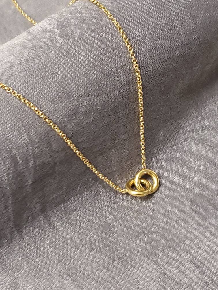 18K Gold Interlocking Circle Necklace, Connection Necklace, Double ...
