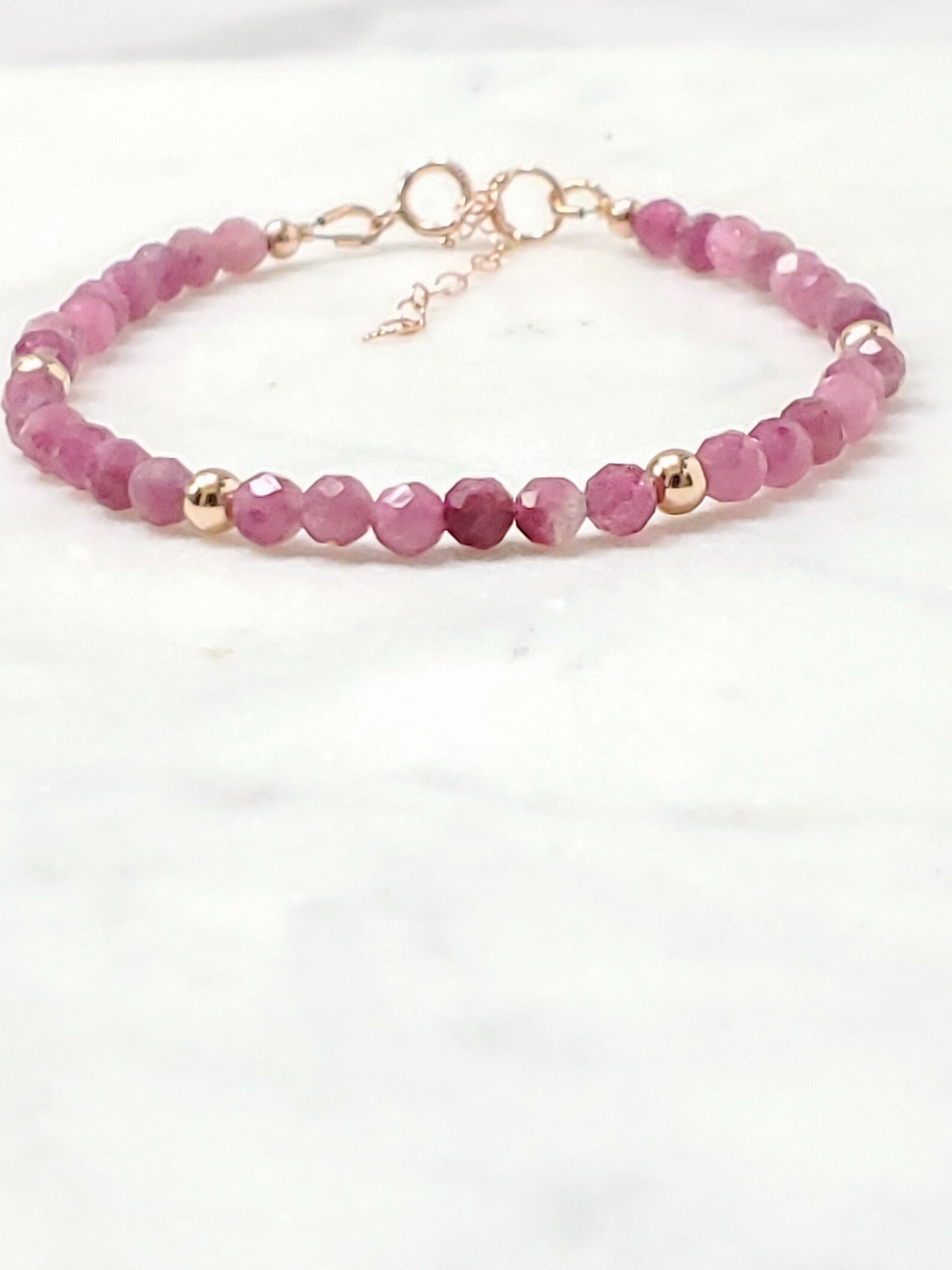 Pink Tourmaline Gemstone Bracelet, October Birthstone Bracelet, Pink ...