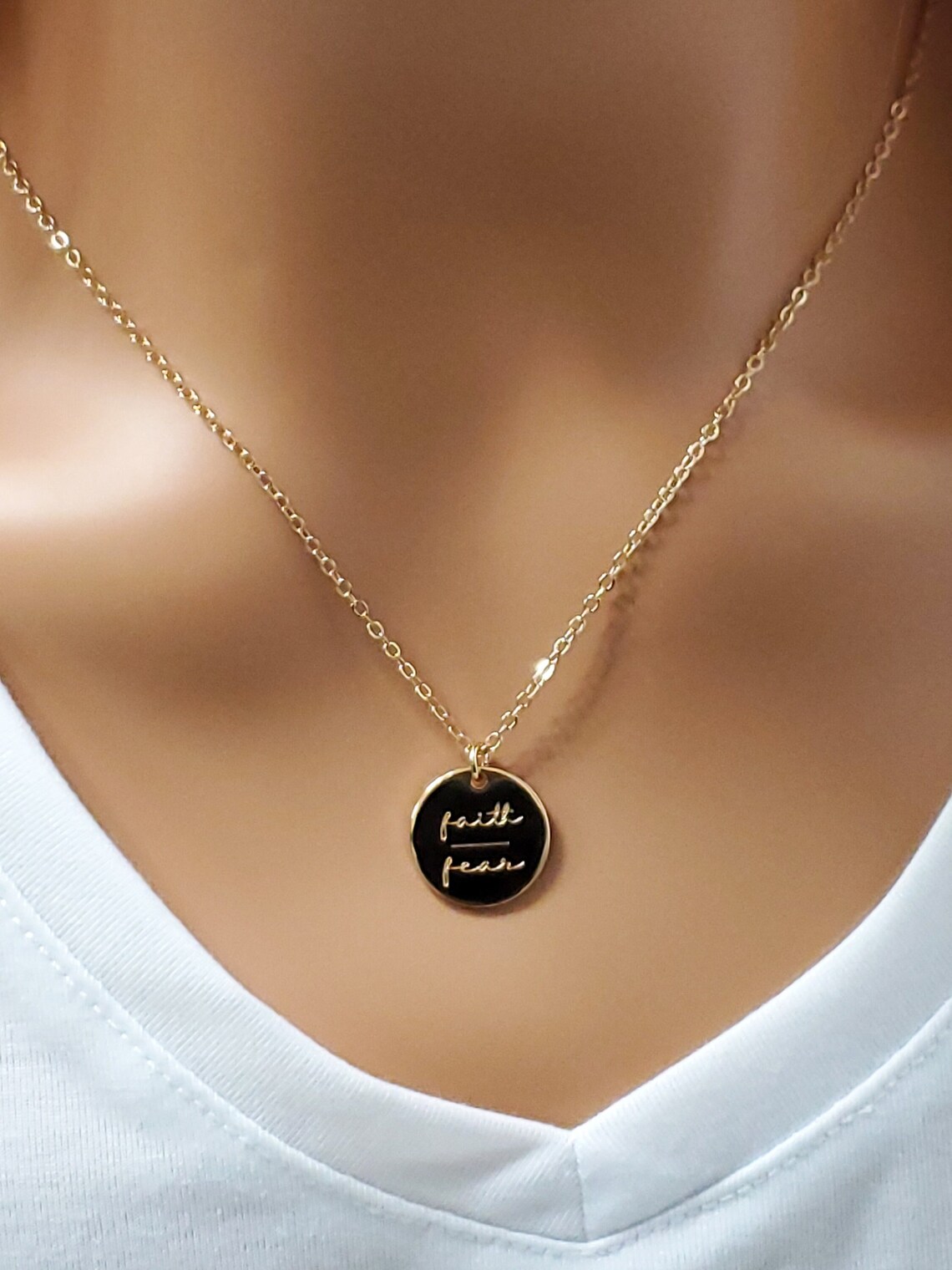 Faith Over Fear Gold Filled Necklace, Sterling Silver, Christian ...