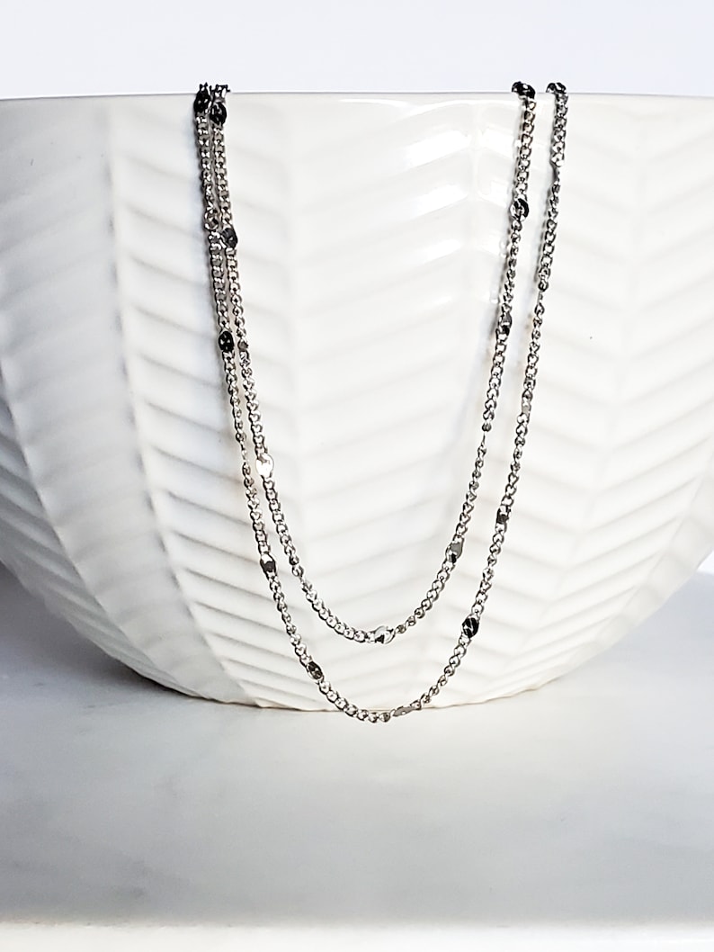 Silver Double Strand Necklace Set, Silver Layered Necklace, Multi ...