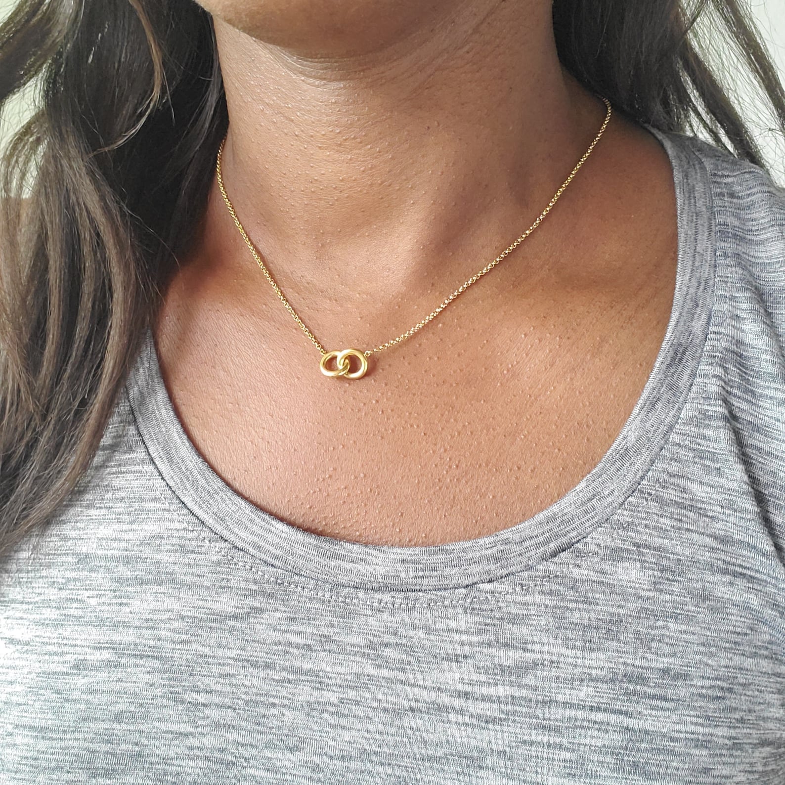 18K Gold Interlocking Circle Necklace, Connection Necklace, Double ...