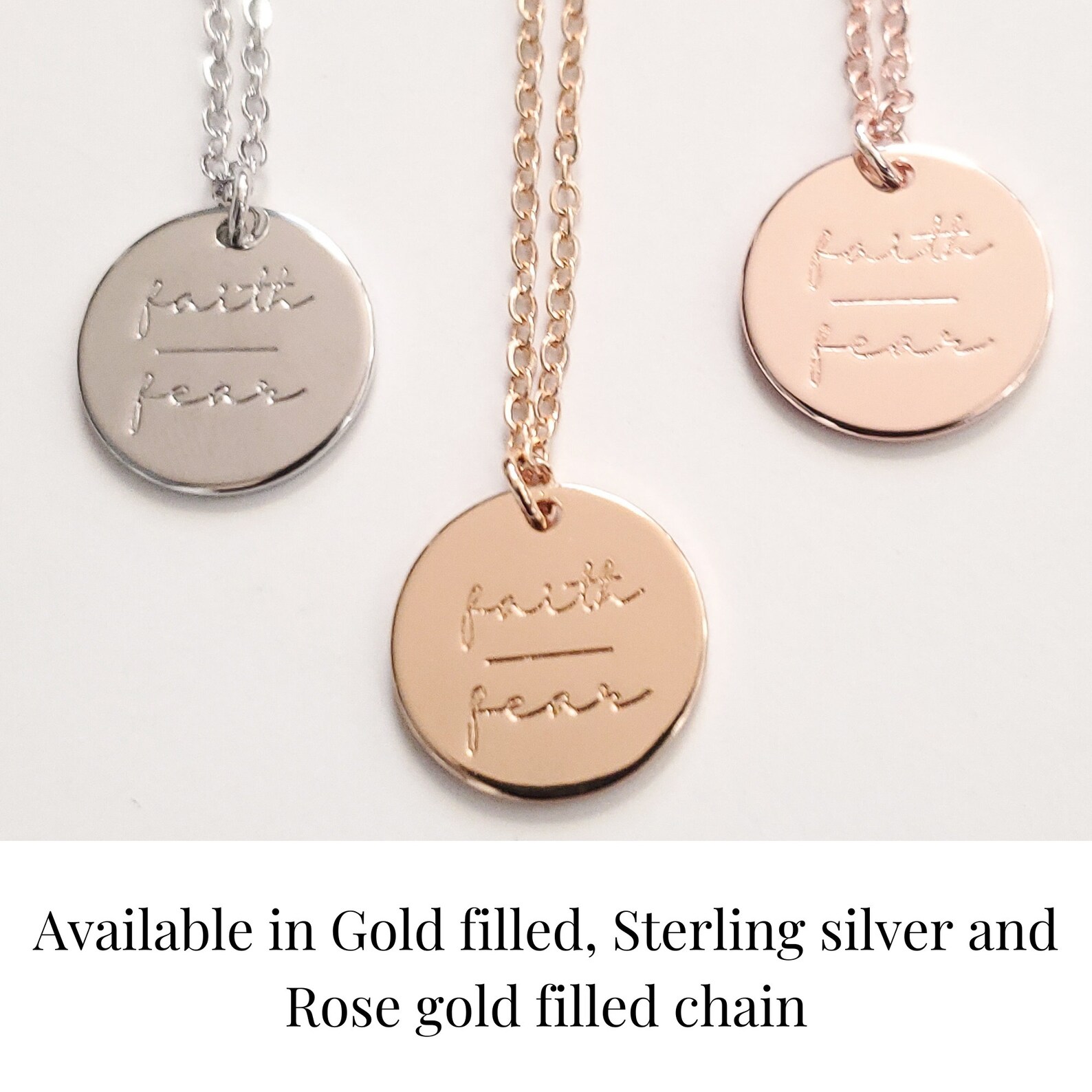 Faith Over Fear Gold Filled Necklace, Sterling Silver, Christian ...