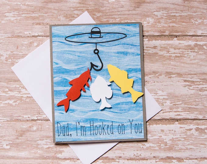Father's Day Card Handmade Card Fisherman Dad Hooked on Dad Fishing ...