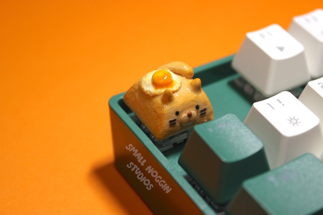 Cute Breakfast Egg Cat Artisan Keycap - Kawaii Original Handmade Animal ...
