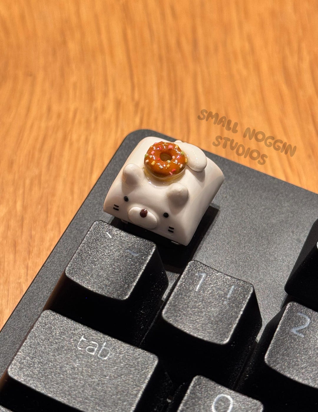 Donut Sprinkles White Cat Artisan Keycap - Kawaii Original Handmade ...