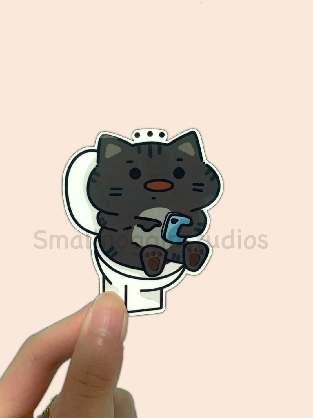 Cat on the Toilet Vinyl Sticker - Poop Meme, Funny Grey/black Cat on ...
