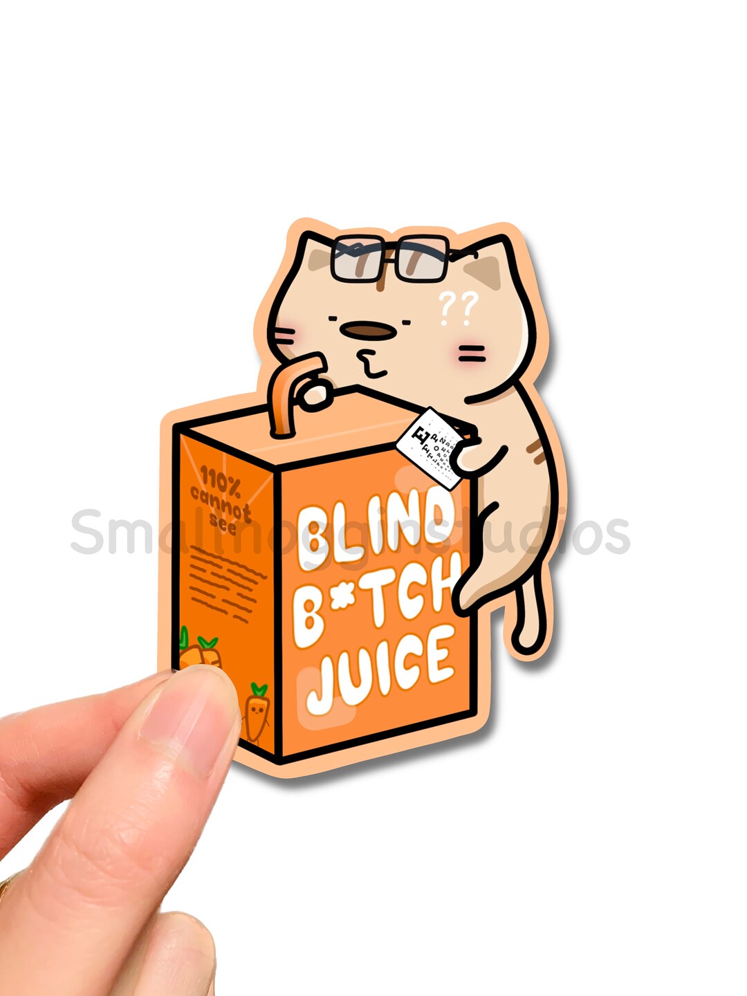 Blind Bitch Juice Box Cat Vinyl Sticker - Emotional Juice Box Meme, Orange Sticker, Need Glasses ...