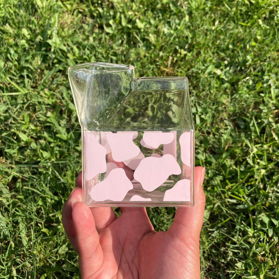 Milk Carton - Glass Custom Pink Cow Print - Etsy