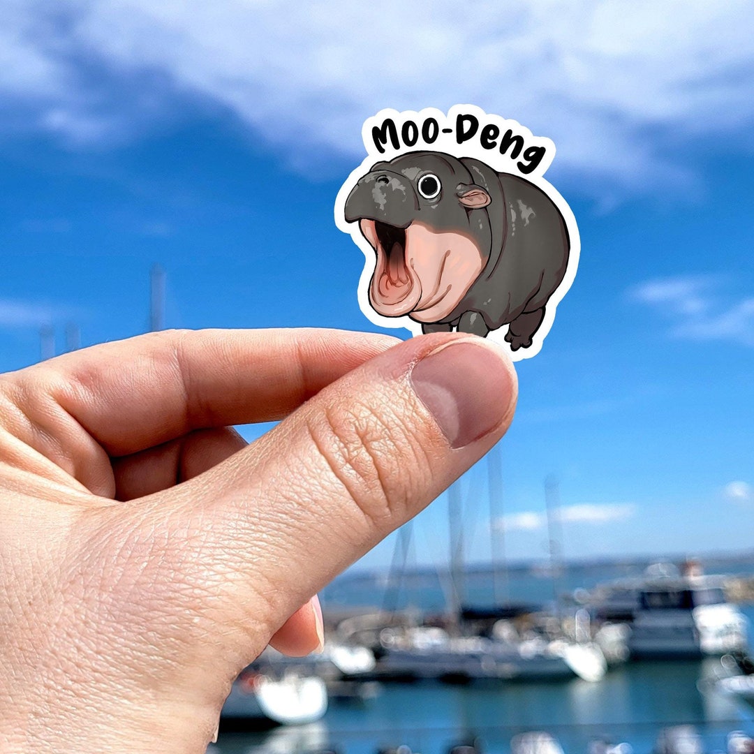 Moo Deng Hippo Sticker, Baby Pygmy Hippo Stickers, Meme Bumper Sticker ...