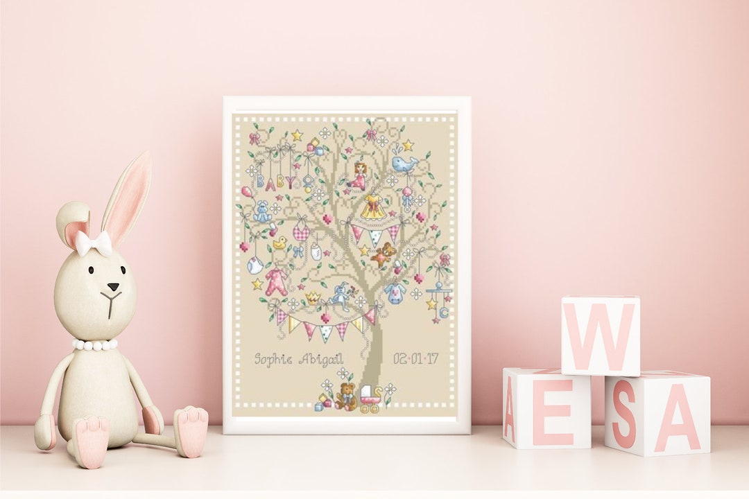 Baby Girl Tree Birth Announcement A Cross Stitch Design by Shannon ...