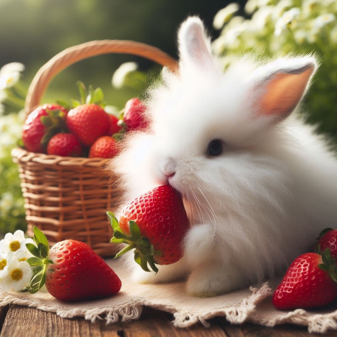 Fluffy White Bunny Eating Strawberries cross Stitch Pattern Only - Etsy