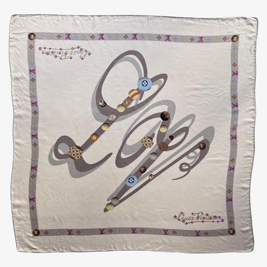 Vintage Y2K Louis Vuitton LV Solar System Print Beige Silk Scarf, Hand ...