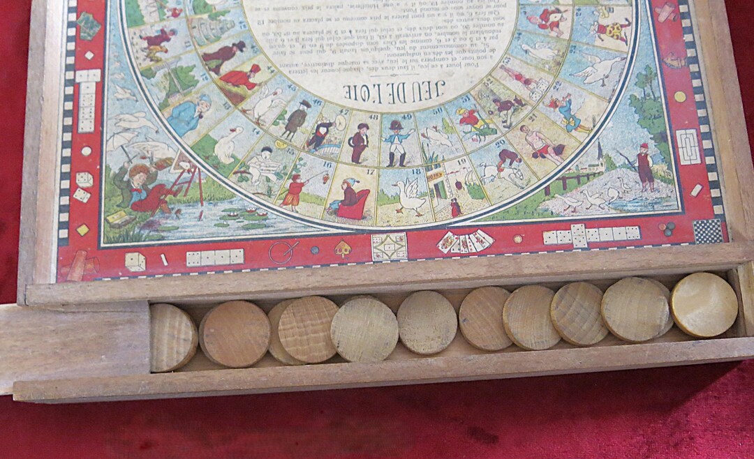 French Board Game Jeu De L'oie and Checkers : Wooden Toy - Child Room ...