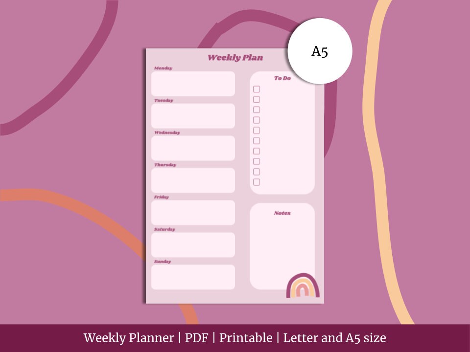Rainbow Weekly Planner Printable - Etsy