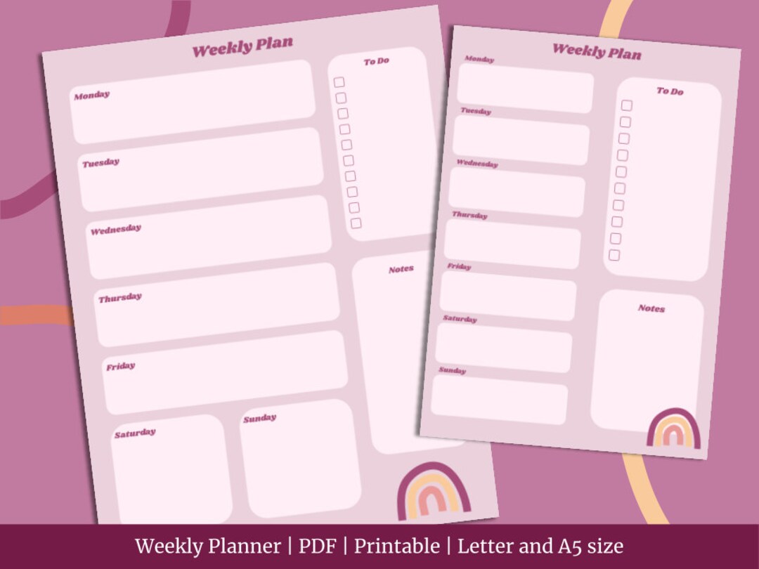 Rainbow Weekly Planner Printable - Etsy