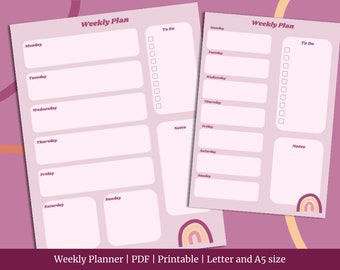 Printable Rainbow Weekly Planner, A4 A5 Letter - Etsy