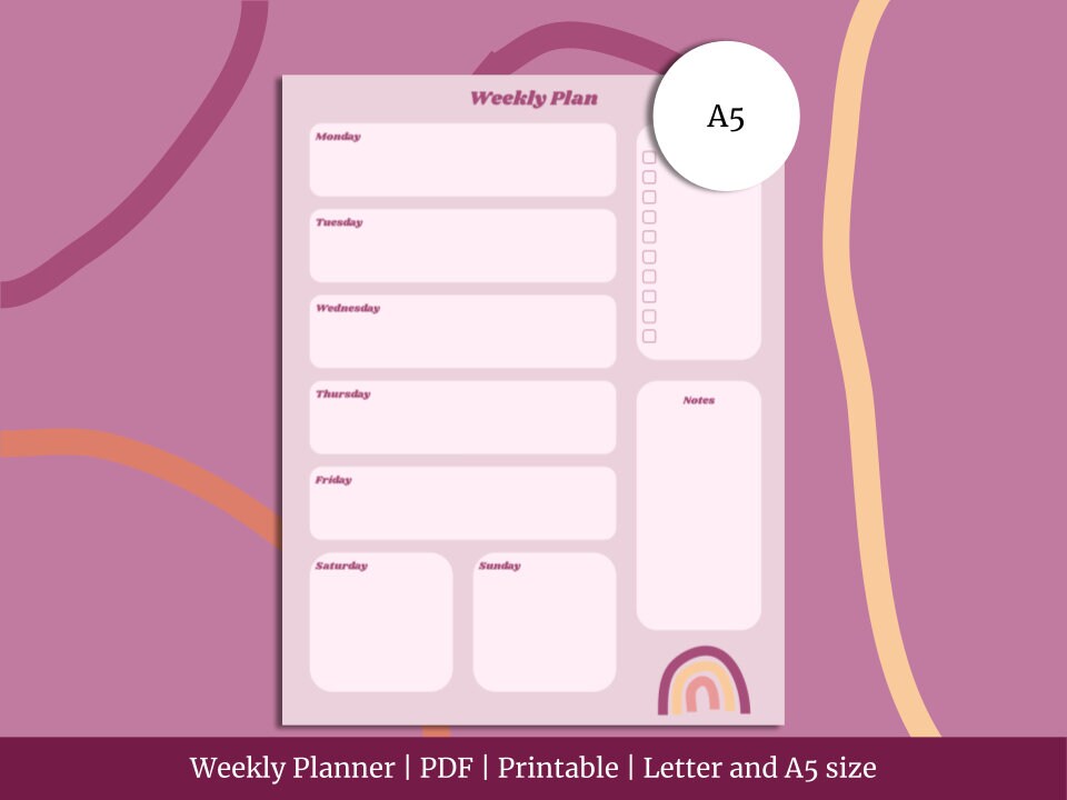Rainbow Weekly Planner Printable - Etsy