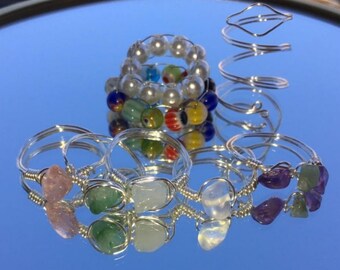Single Aesthetic Wire Rings. Crystal/ Gemstones or Pearl - Etsy