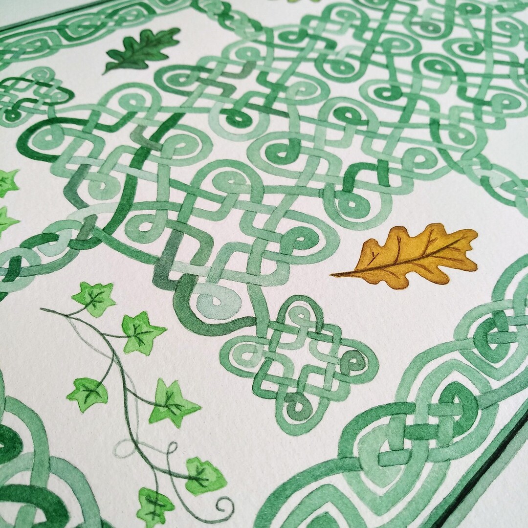 Enchanting Celtic Knot Watercolor Art and Oak Leaves Design - Etsy