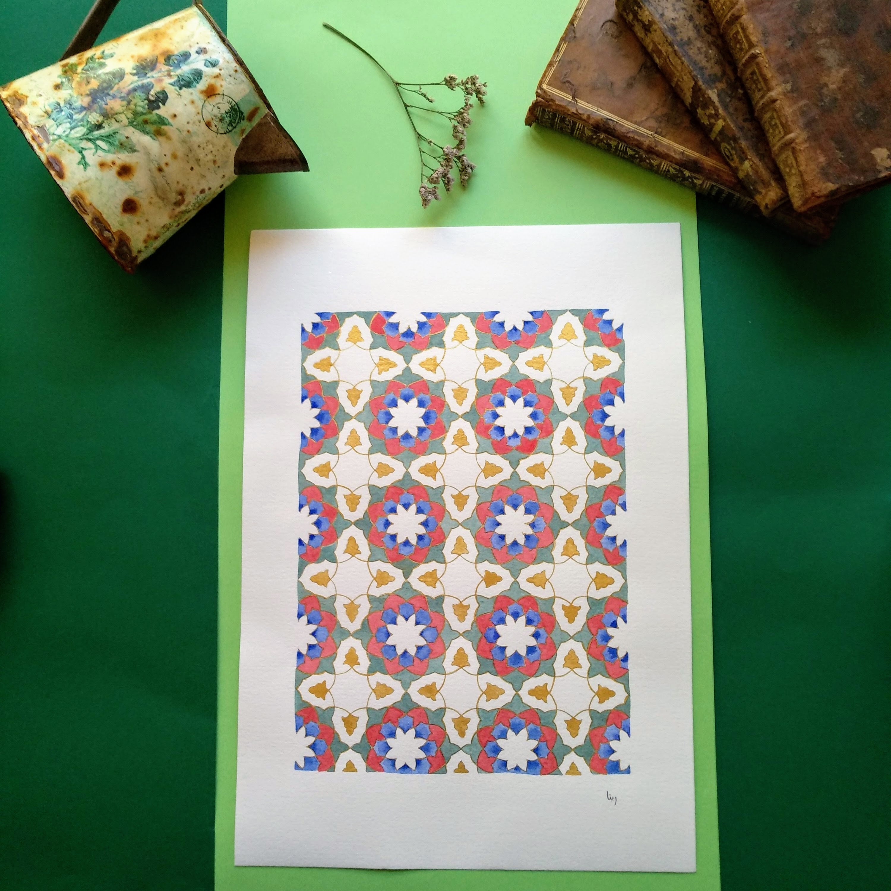 Islamic Pattern in Gold Original Watercolor,bohemian Decor,eid Gift ...