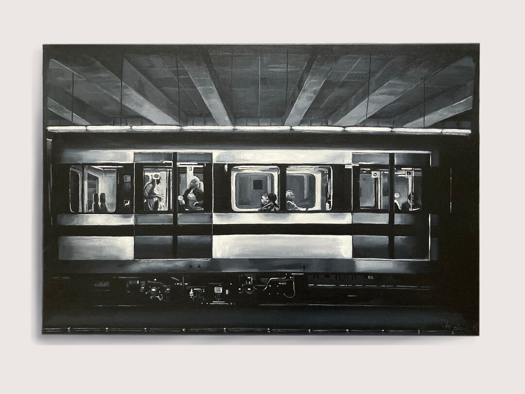 Metro Painting, Original Metro Painting, Oil on Canvas, Black and White ...
