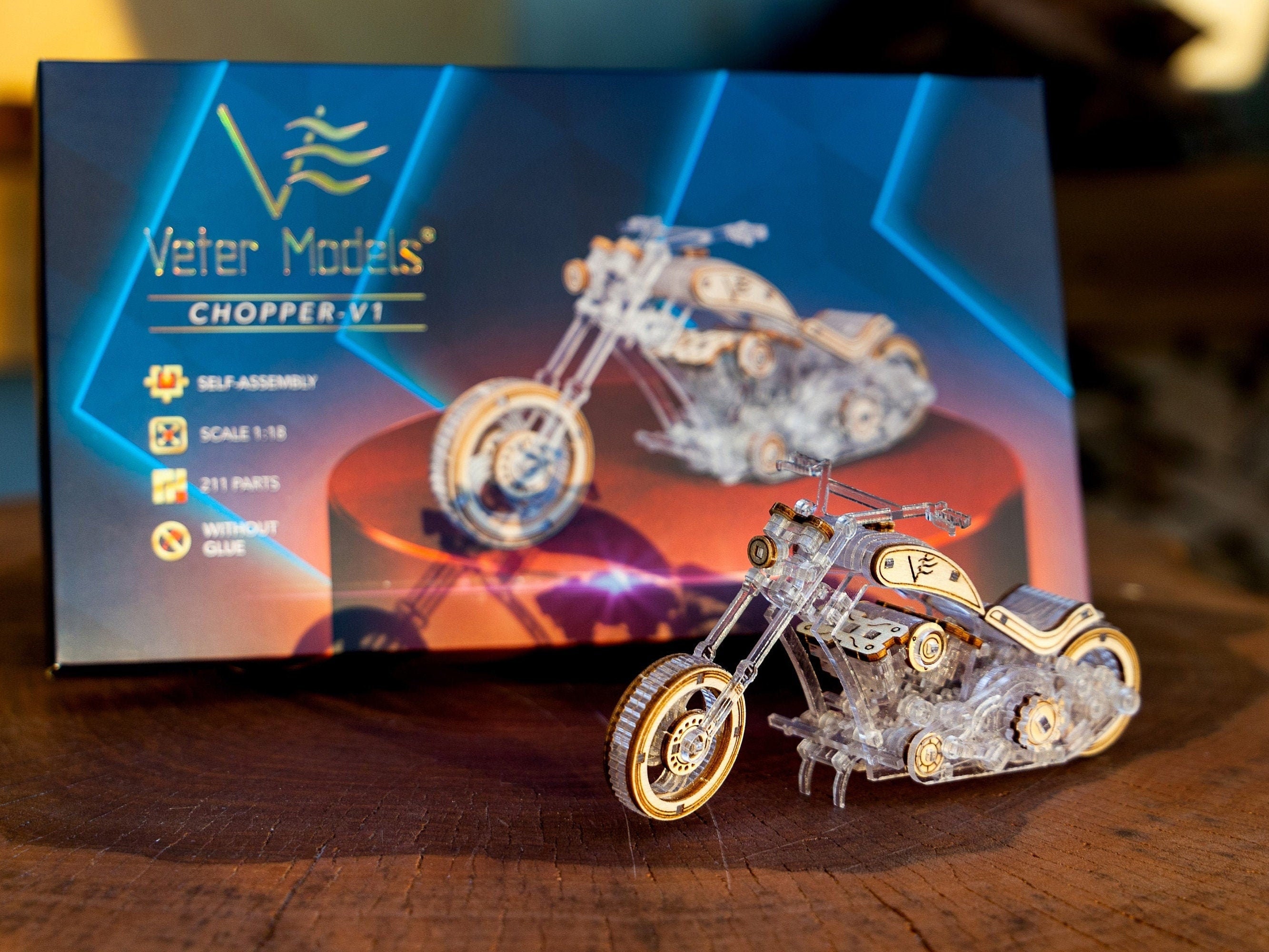 Viter Models Chopper-v1, Mechanical 3D Puzzle, Wood & Plastic, Bike, Decoration, Gift Idea, Gift ...