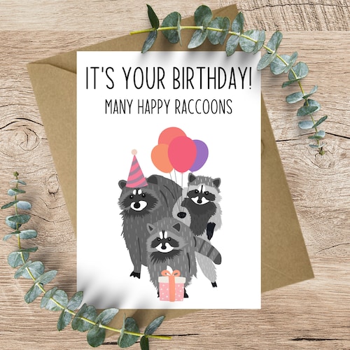Raccoon Birthday Card - Etsy