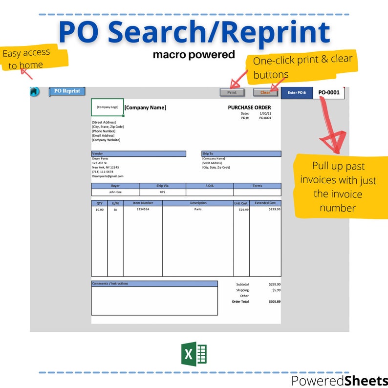 Purchase Order Generator Pro - Purchasing Spreadsheet, Excel ...