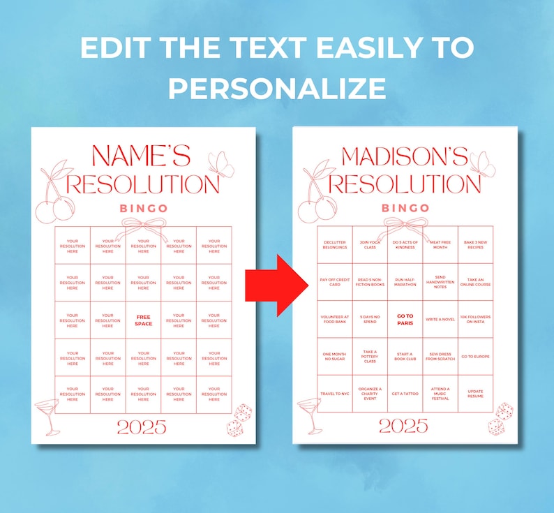 2025 New Year's Resolution Bingo Card (editable Canva Template) - Etsy