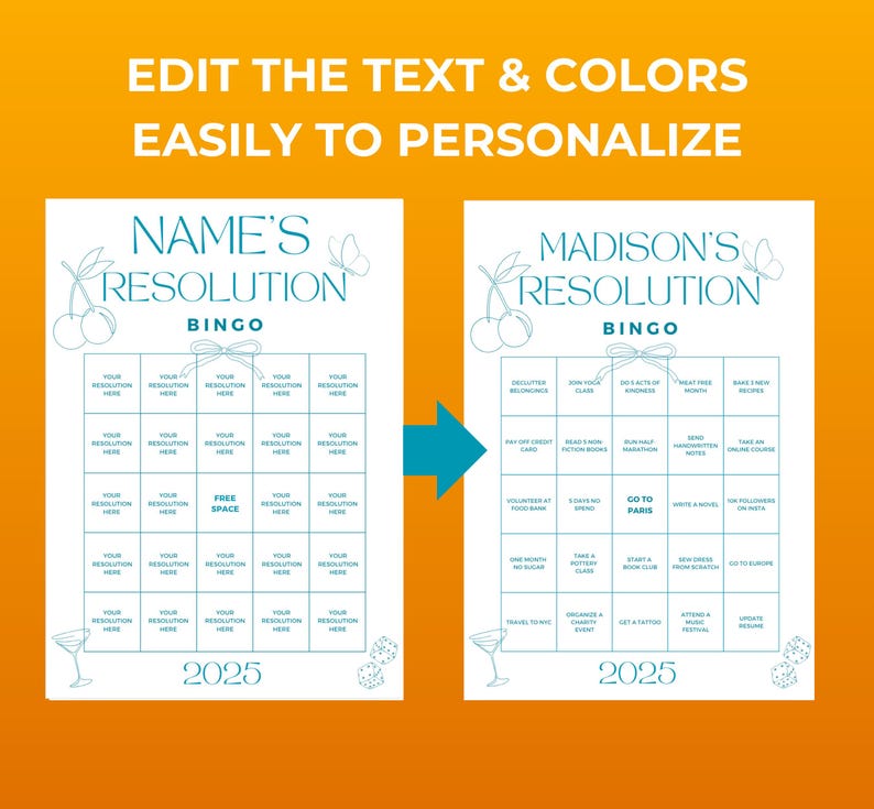 2025 New Year's Resolution Bingo Card: Editable Party Game (digital ...